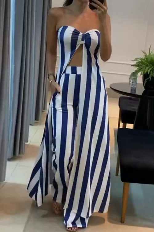 Rowangirl Cross Pleated Knot Slit Top Wide Leg Pants Suit – rowangirl
